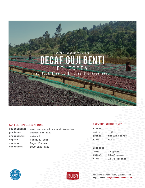 Decaf Ethiopia Guji Benti Natural – Ruby Coffee Roasters